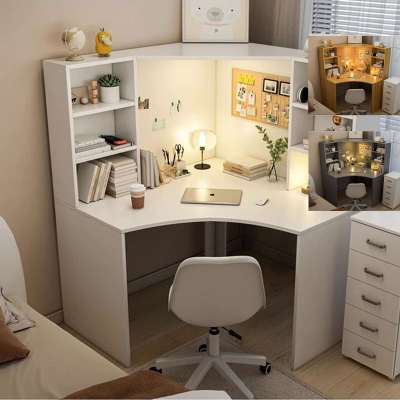 WLC Solid wood corner computer desk desk bookshelf combination desktop ...