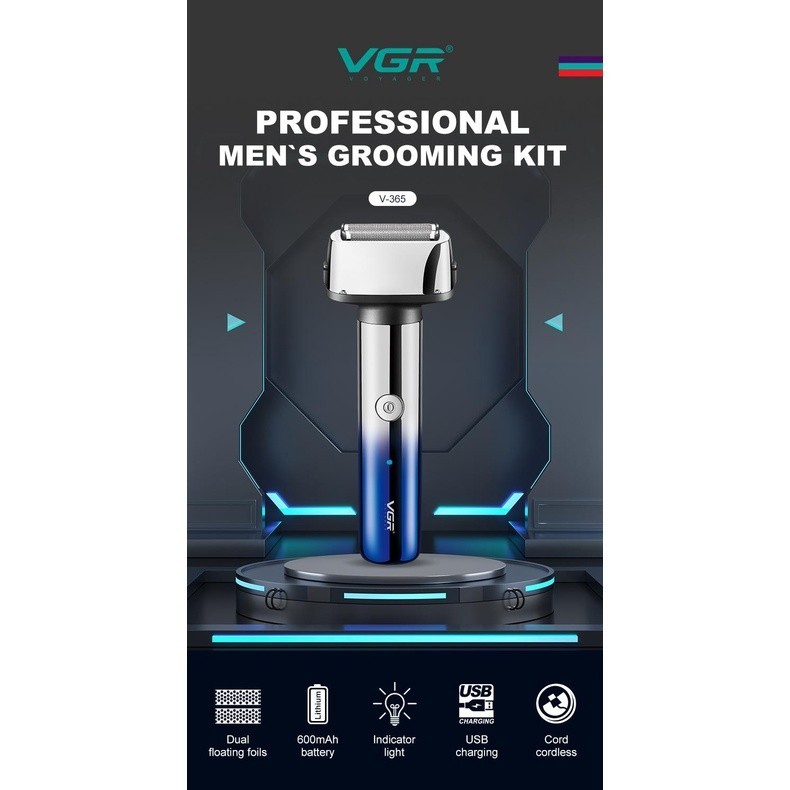 VGR 3 IN 1 Beard Shaver LED Display Eyebrows Trimmer Rechargeable Electric Shaver 0mm Shaving ...