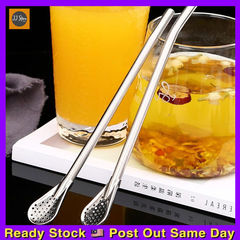 Stainless Steel Straw Filter Reusable Metal Straw Spoon Cocktail ...