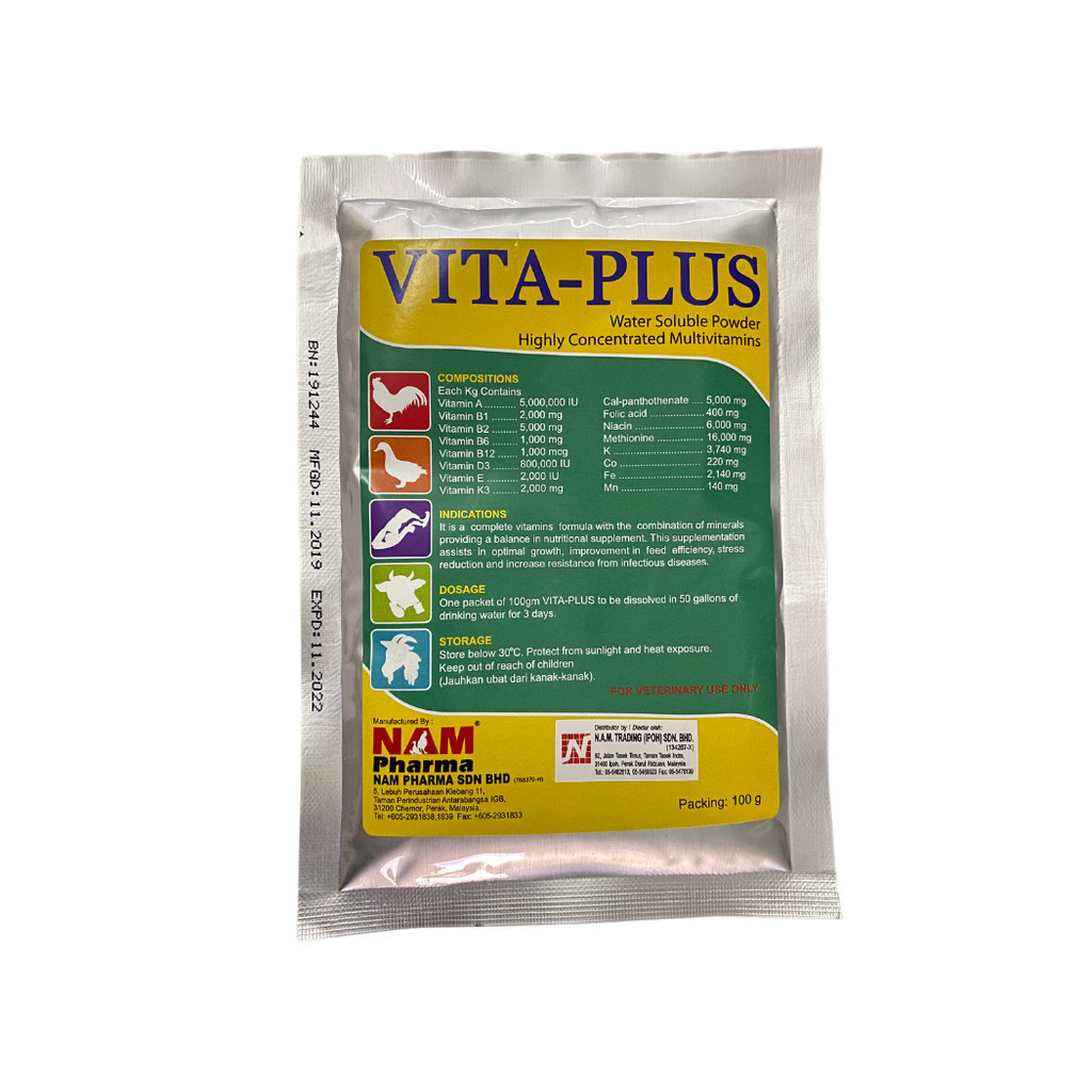 [100gm] Vita-Plus NAM PHARMA Vitamin Untuk Ayam,Puyuh,Kambing,Lembu ...