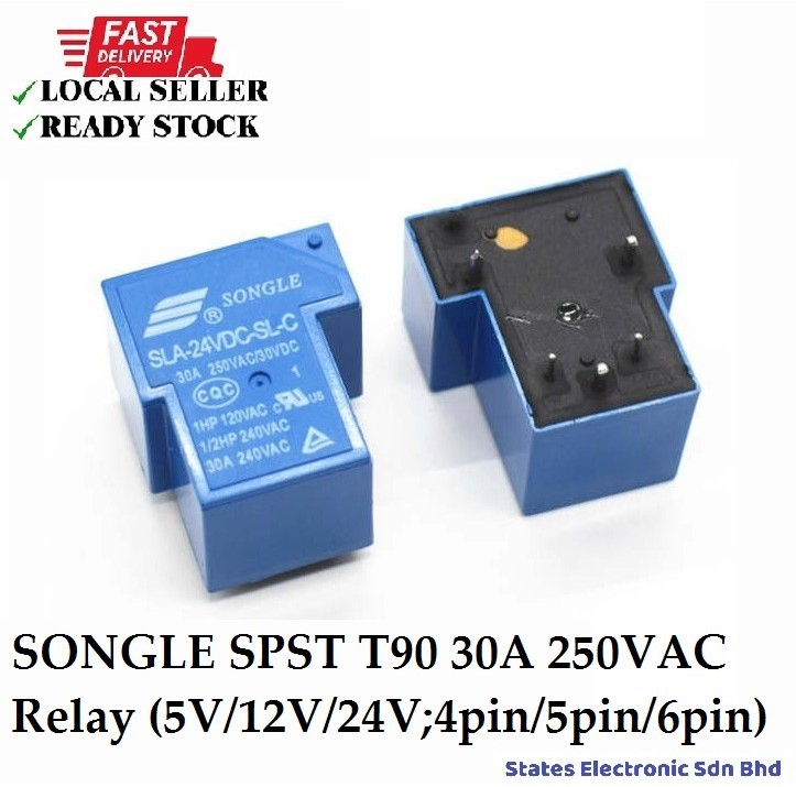 SONGLE SPST T90 30A 250VAC Relay (5V/12V/24V 4pin/5pin/6pin) | Shopee ...