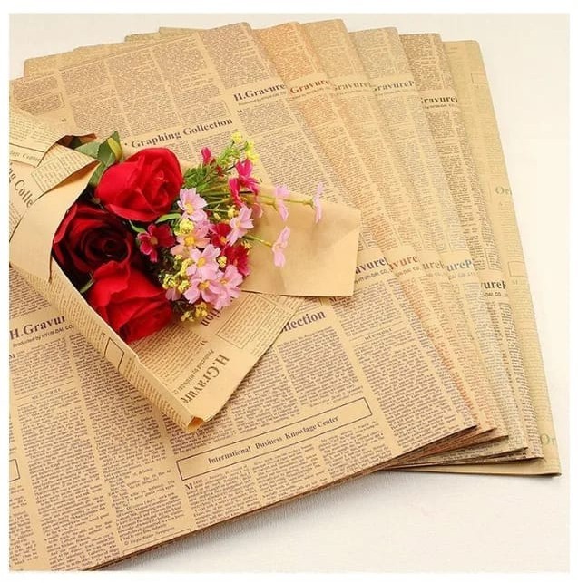 (40pcs) Brown Paper Flower Wrapping Newspaper Style Gift Wrapper ...