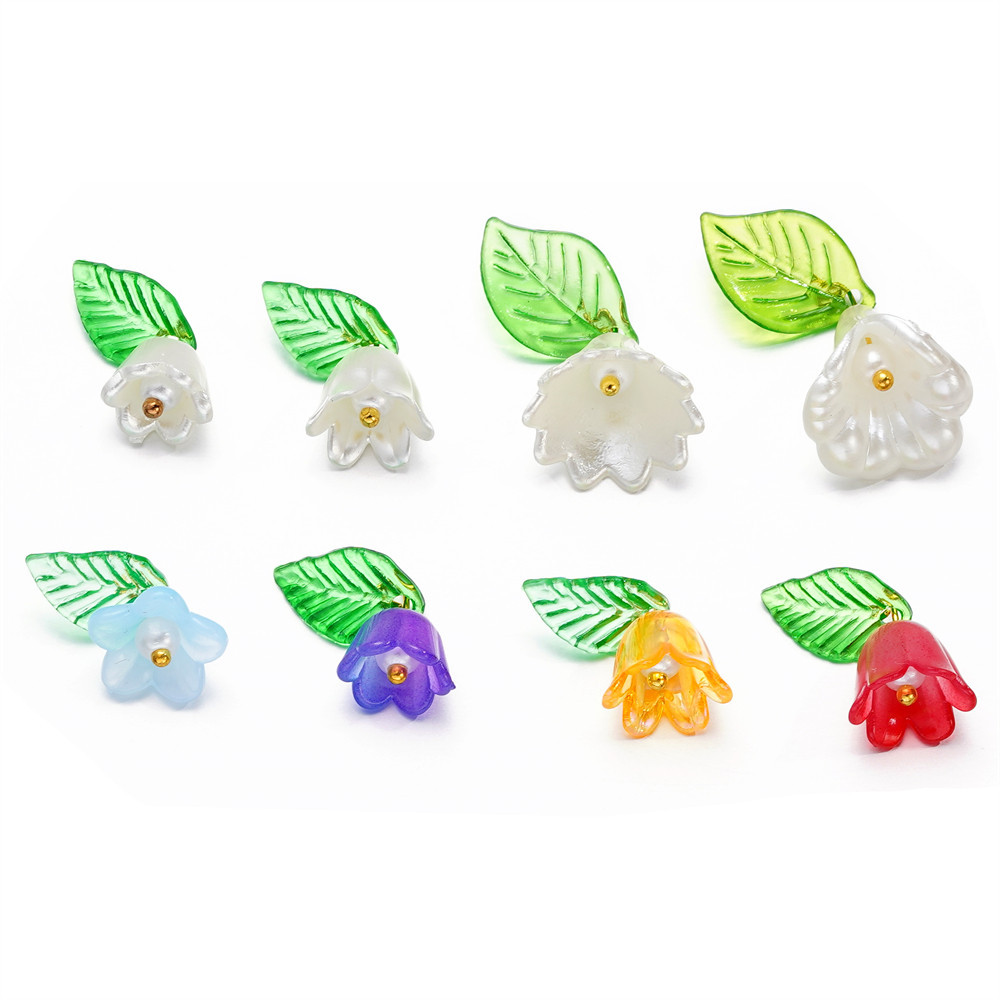 St. kunkka 10-20Pcs Acrylic Flower Beads Various Types with Leaf Flower ...