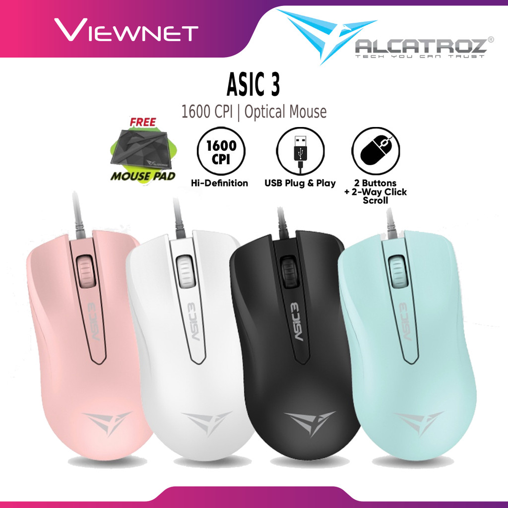 ALCATROZ ASIC 3 WIRED USB MOUSE 1600 CPI | 2 BUTTON | OPTICAL HIGH ...