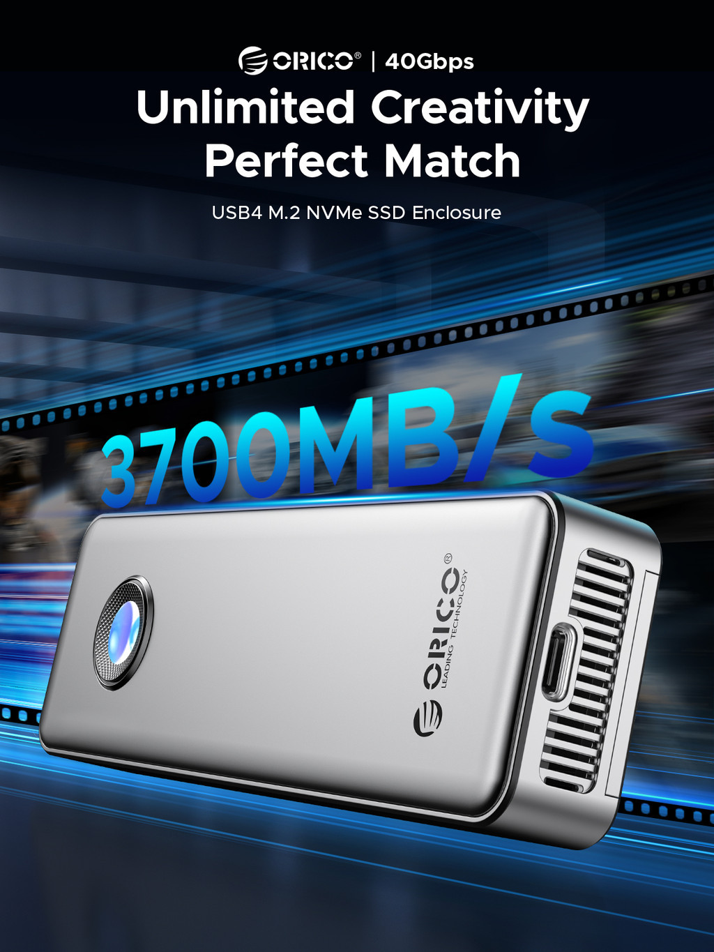 ORICO M.2 SSD Enclosure 40Gbps USB4 8TB with Cooling Fan PCIe4.0 NVME ...