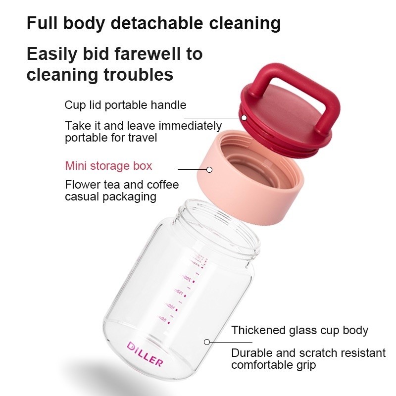 Diller EasyHandle Borosilicate Glass Water Juice Mug Bottle 388MLH568 (280ml/420ml) | Shopee ...