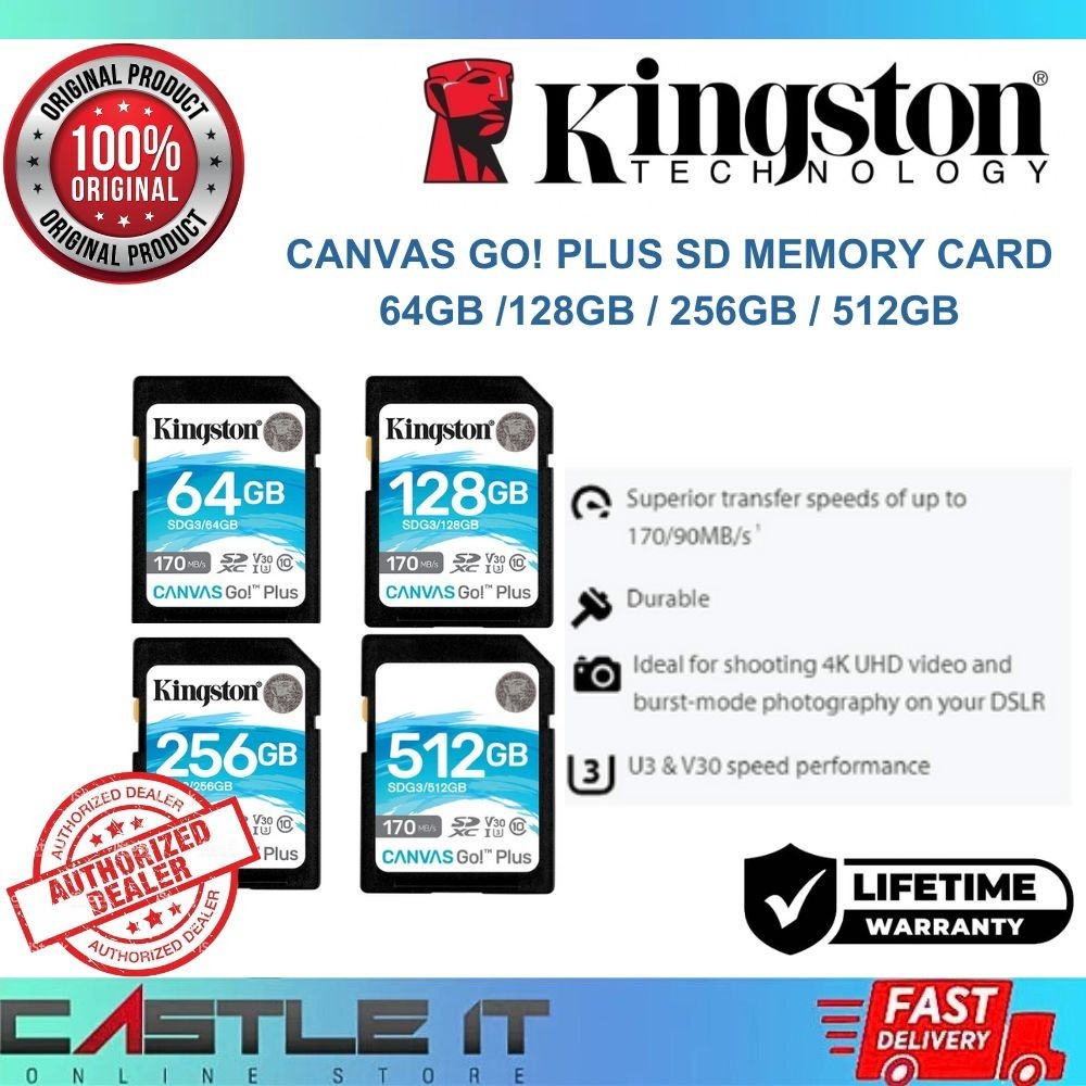 Kingston Canvas Go! Plus SD Memory Card 64GB 128GB 256GB 512GB (SDG3 ...
