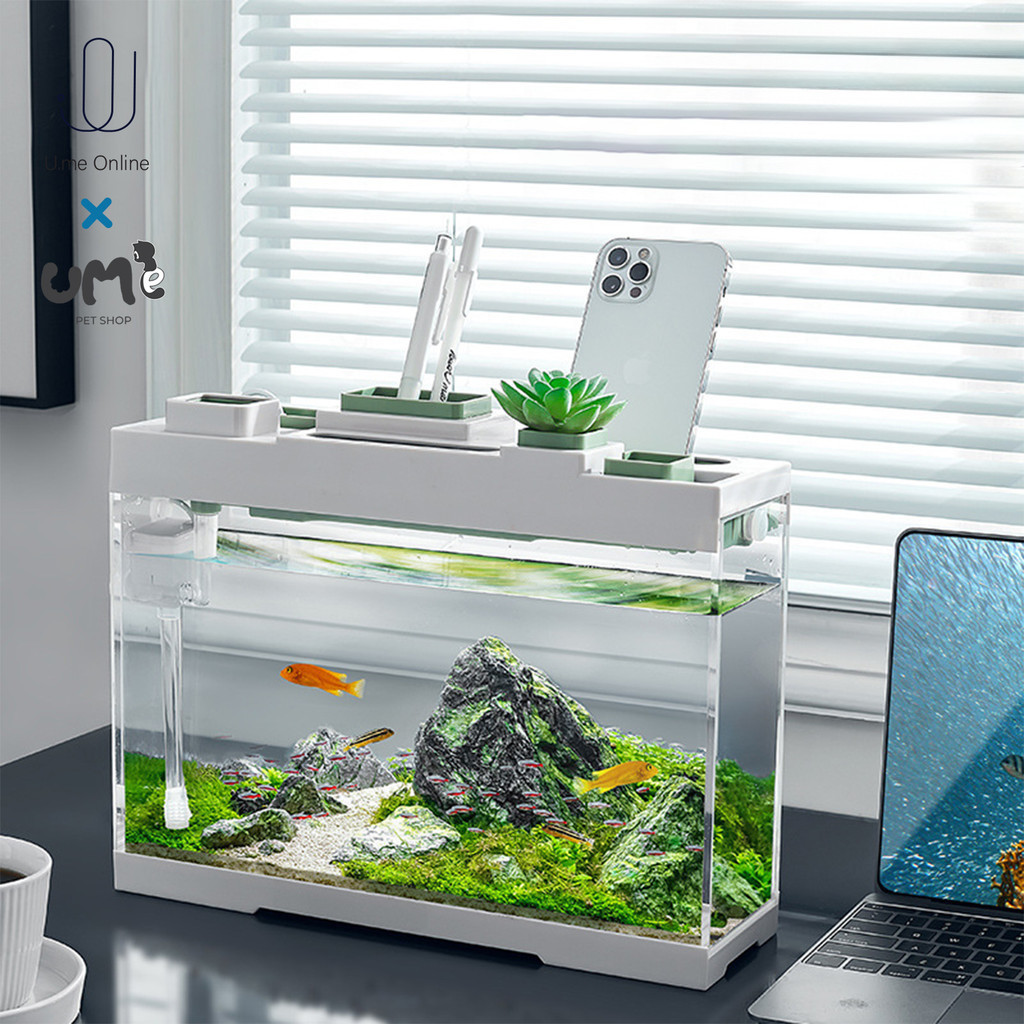 Ume Pet Acrylic Fish Tank USB Supply Filtered Water & LED Light Tangki ...