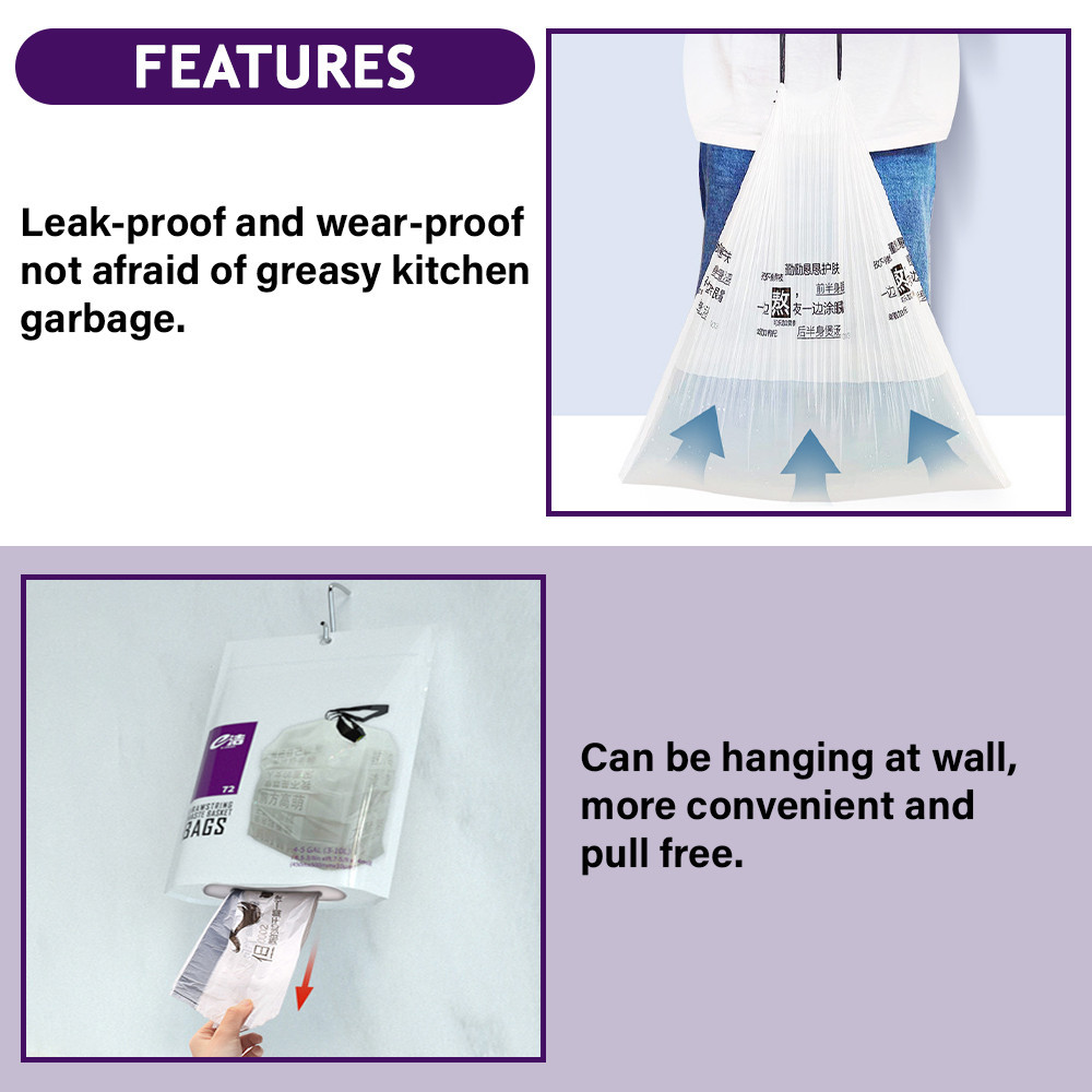 [72PCS/PACK] Borong365 Hanging Pullout Drawstring Trash Bag Plastic ...