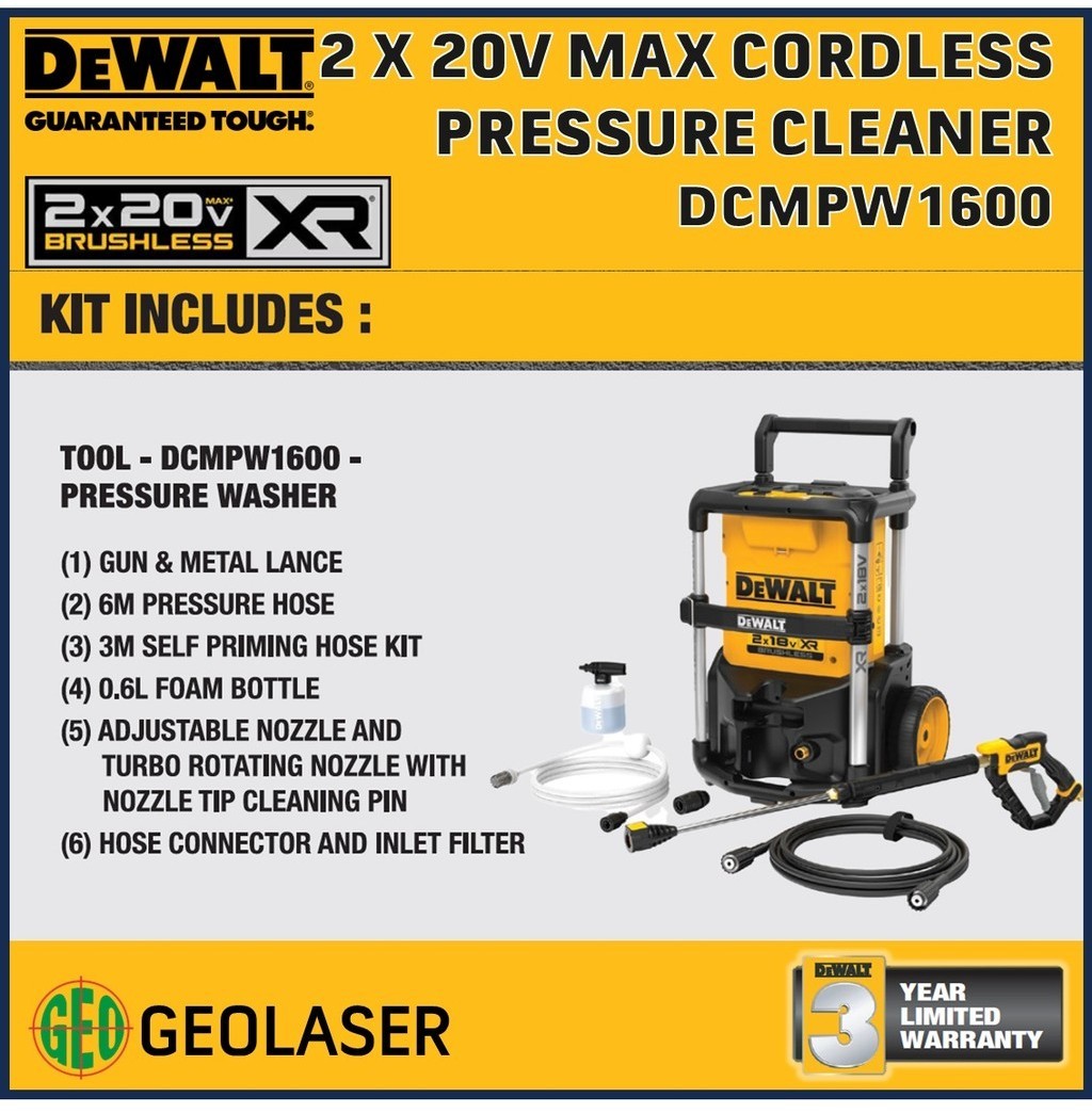 DEWALT 20V*2 MAX XR DCMPW1600 CORDLESS BRUSHLESS HIGH PRESSURE CLEANER ...