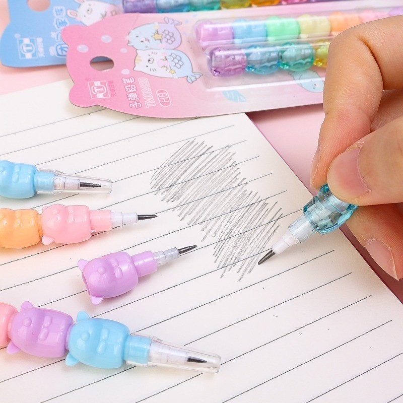 2/4Pcs Colorful Stackable Block Pencils - Cute Cartoon Bear Plastic ...