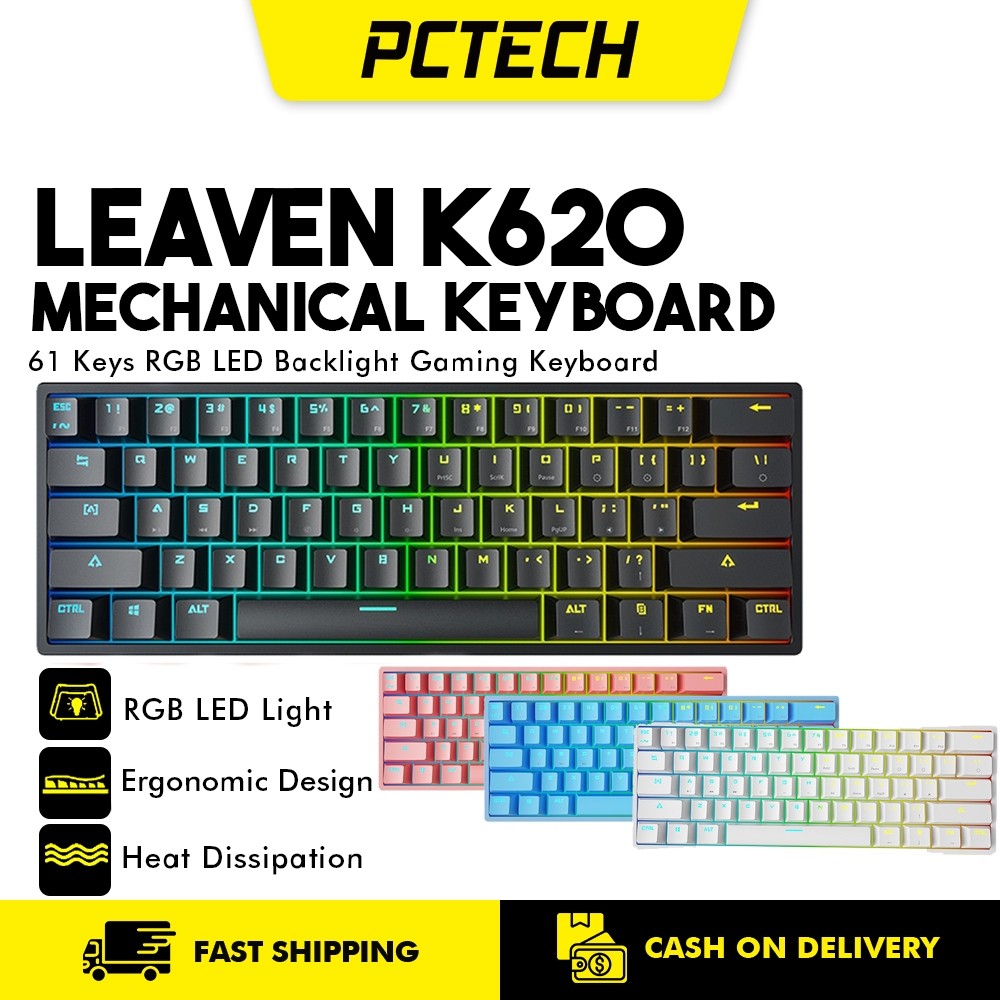 in stock Popcorn K620 Mechanical RGB Keyboard 61Key Removable Wire USB ...