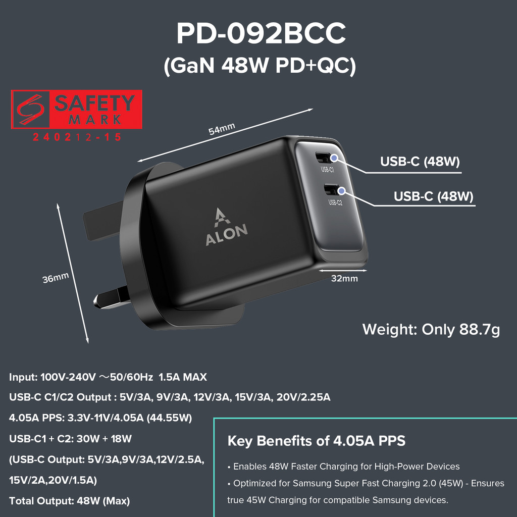 (MY) ALON Novalite Series USB Wall Charger Adapter - PD QC 3.0 PPS 65W ...