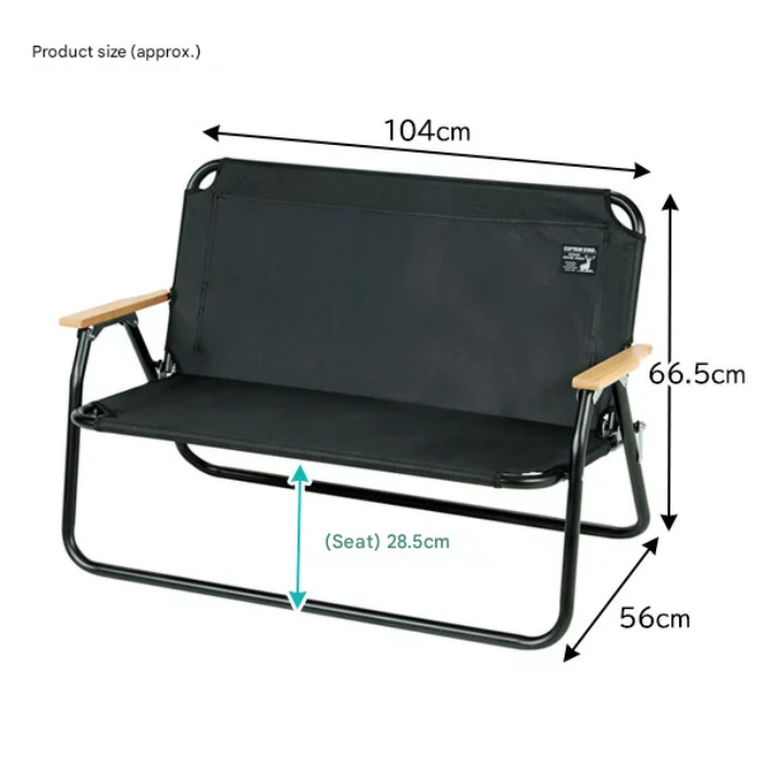 CAPTAIN STAG UC-1660 Double Backed Bench Foldable Black Label Aluminum Back Bench 140kg Max Load ...