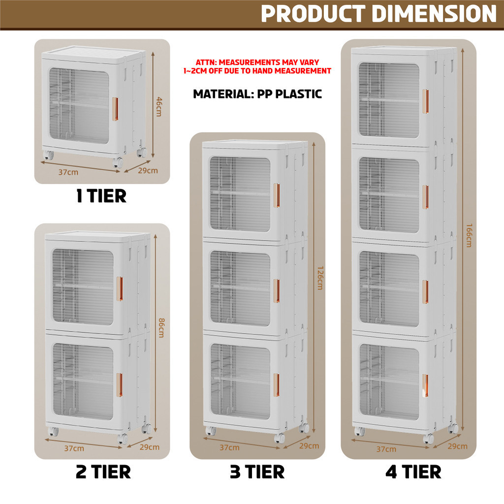 [1-4 Tiers] Borong365 Stackable Storage Box Rack Organizer Wheel Kotak ...