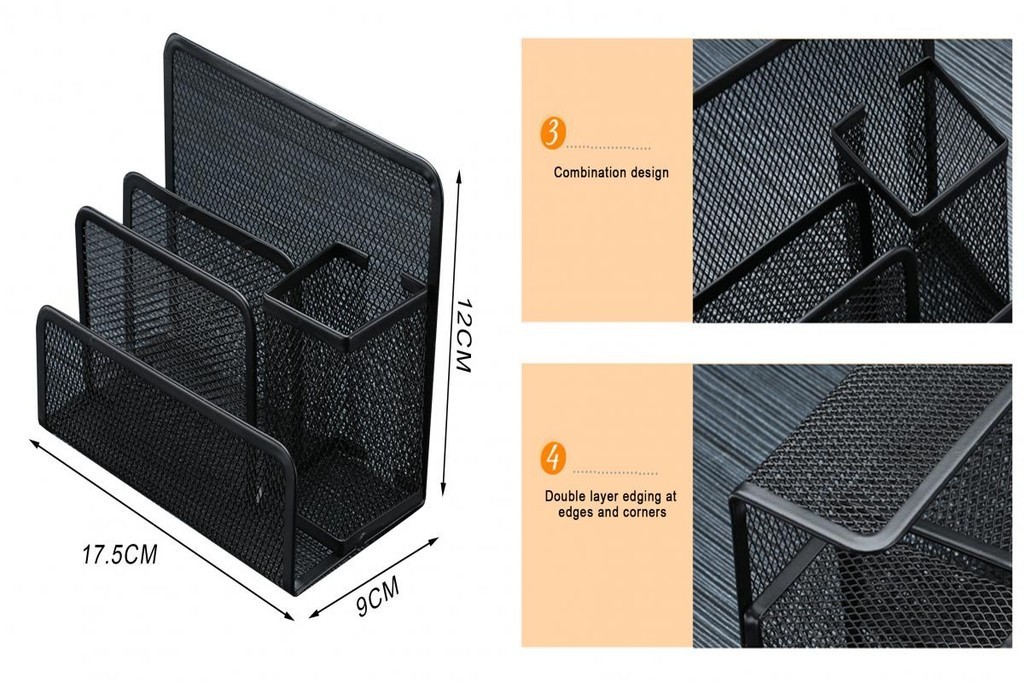 Desktop File Organizer Countertop Letter Organizer 3-tier Black Metal ...