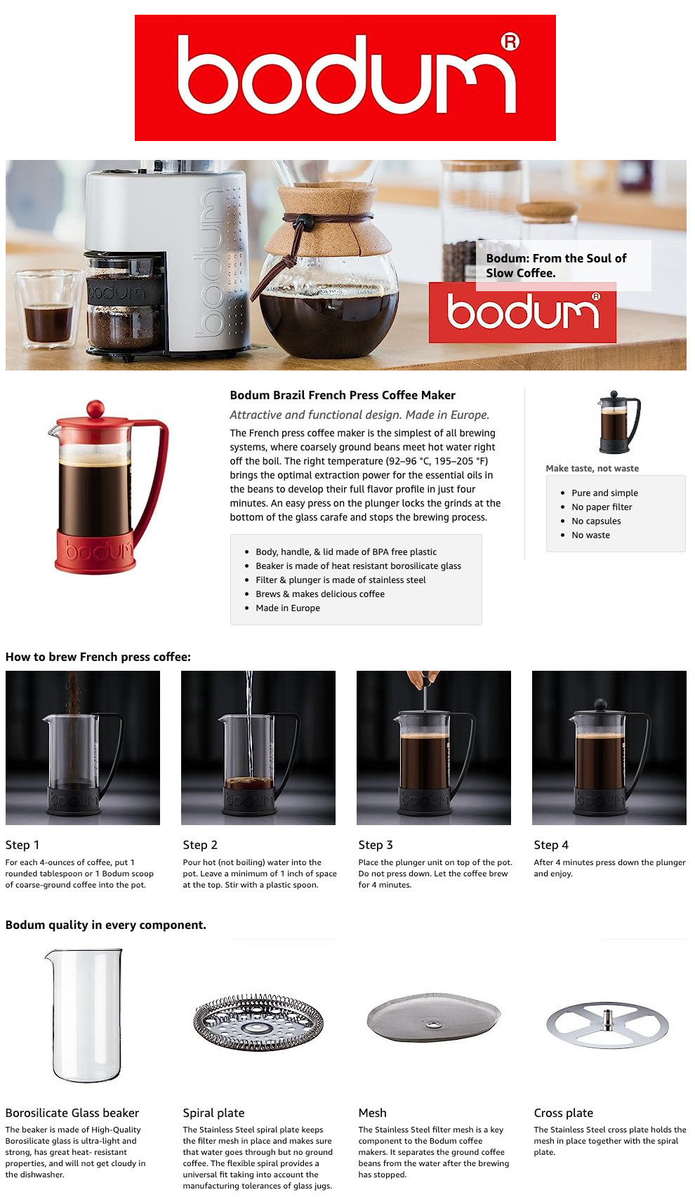 Bodum Brazil French Press | Java Coffee Press | Chambord Coffee Maker ...