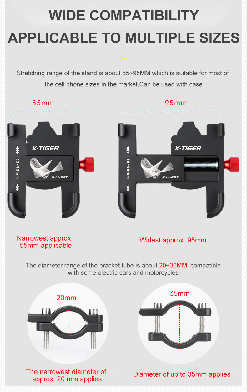 X-TIGER Bicycle Phone Mount Alloy Bicycle Phone Holder 360° Rotation ...