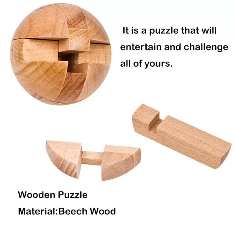 Wooden Kongming Lock,Round Ball Shaped 3D Puzzle,Brain Teasers ...