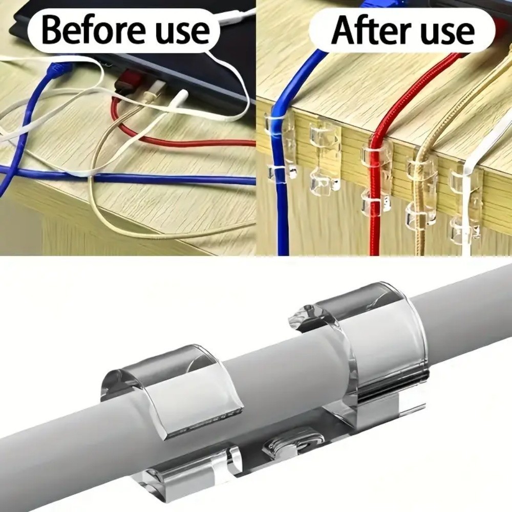 20Pcs transparent data cable fixing clip self-adhesive cable manager ...