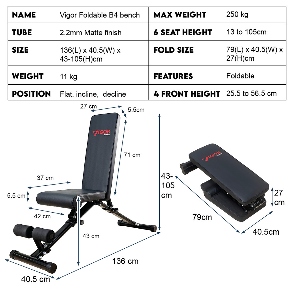 Vigor Fitness Adjustable Dumbbell Bench Gym Bench B4 / Bangku Gim ...