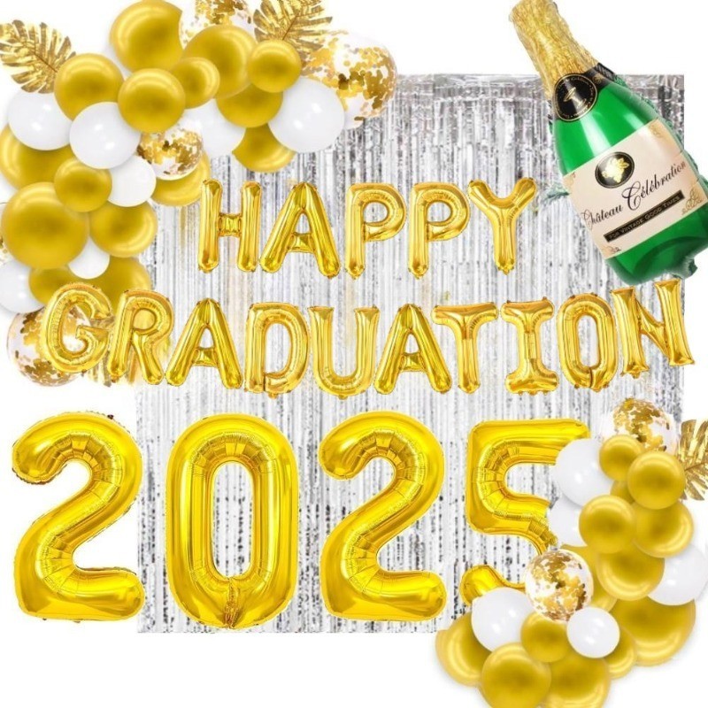 2025 Happy Graduation Balloon Set 40inch Gold Rose Number Balloon Happy ...