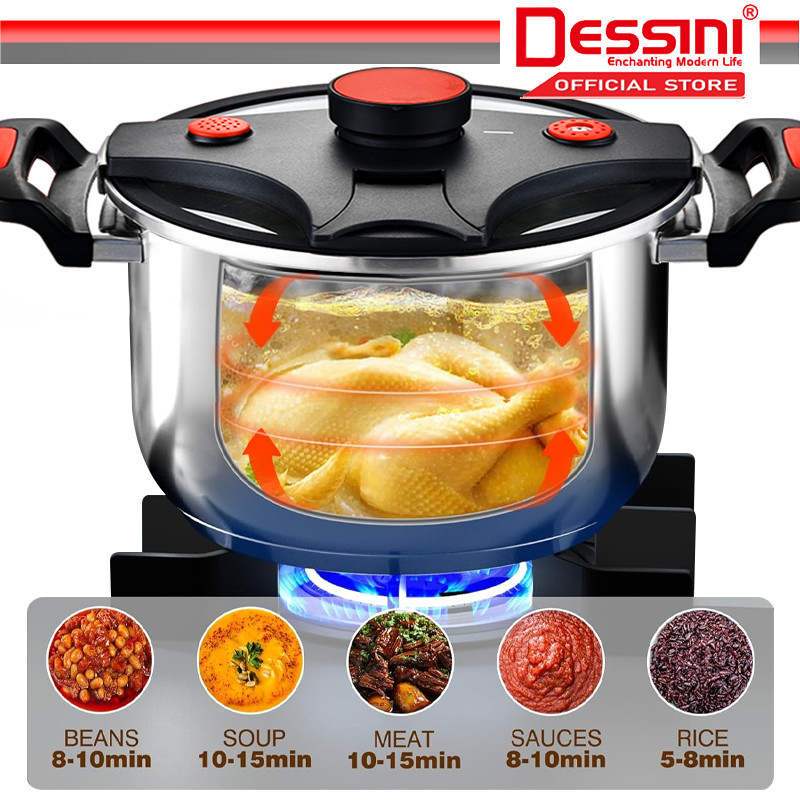 DESSINI ITALY Non-Stick Stainless Steel Induction Pressure Cooker ...