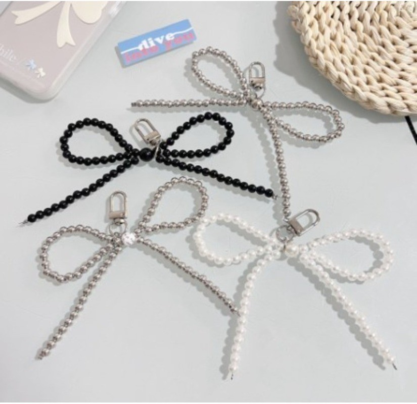 1 PC Pearl Bow Shaped Keychain - Girls Sweet Bowknot Ribbon Keyrings ...