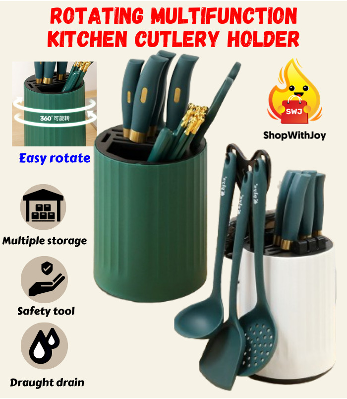 【ShopWithJoy】Cutlery Holder 360° Rotating Multifunction Knife Chopstick ...