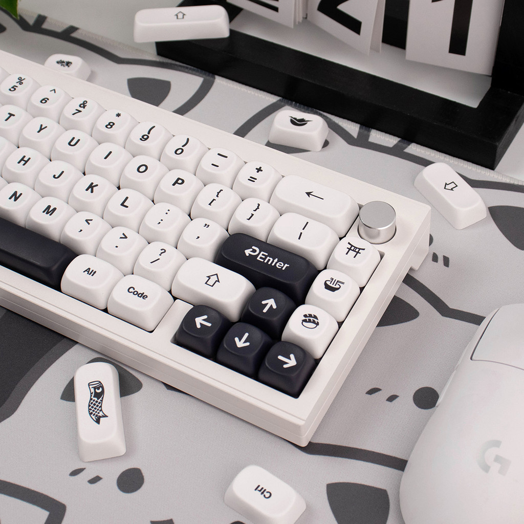 BOW Black White English German Keycaps MOA Profile Round cute keycaps ...