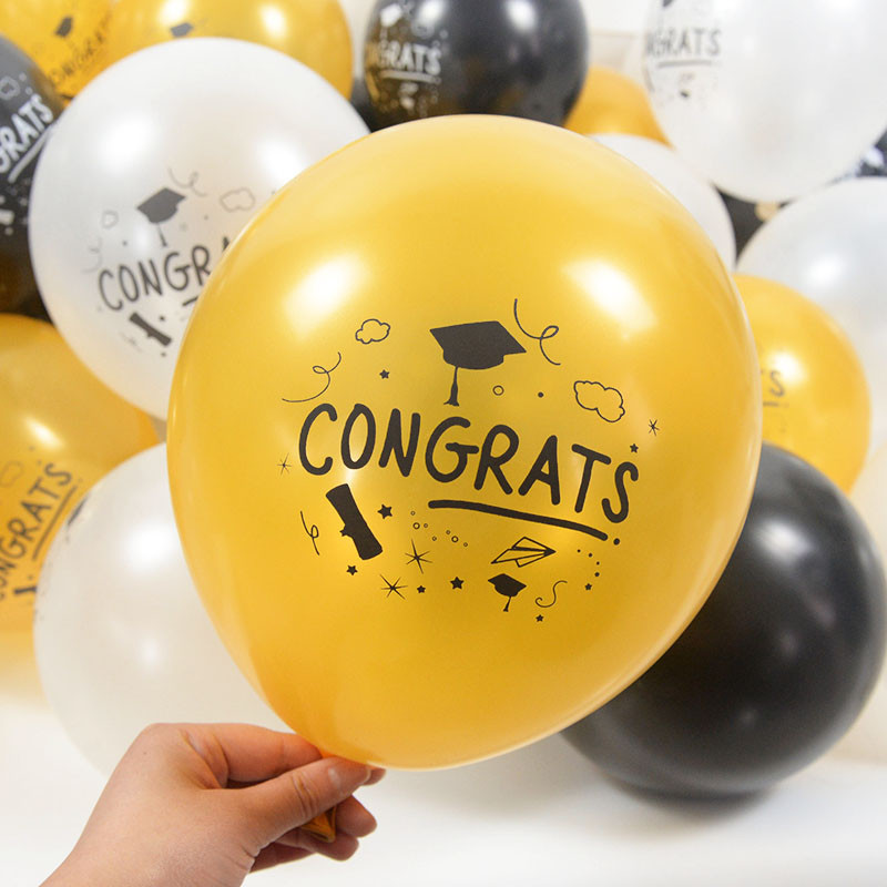 Graduation Balloons Gold Black White Congrats Latex Balloon Set ...
