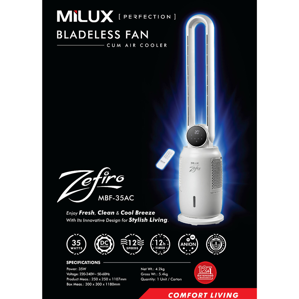 Milux Remote Control Bladeless Fan with Air Cooler MBF35AC | Shopee ...