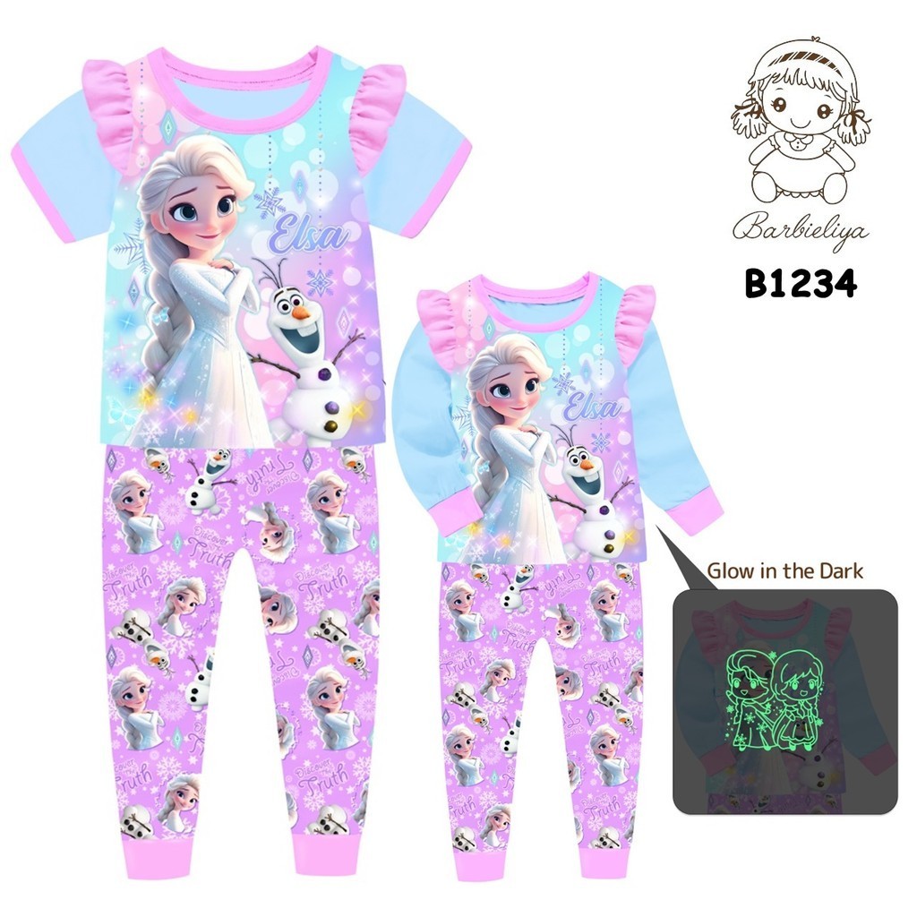 B1234 Elsa Frozen Glow in the Dark Sleepwear / Baju Tidur (3 -14y ...