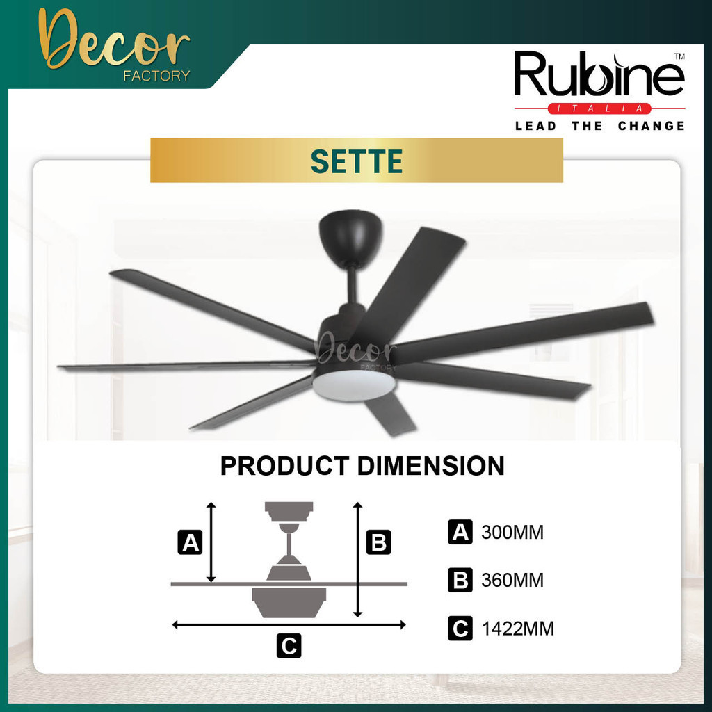 RUBINE Fan RUBINE SETTE 56" 7 Blades DC Motor 6 Speed + Reverse Remote ...