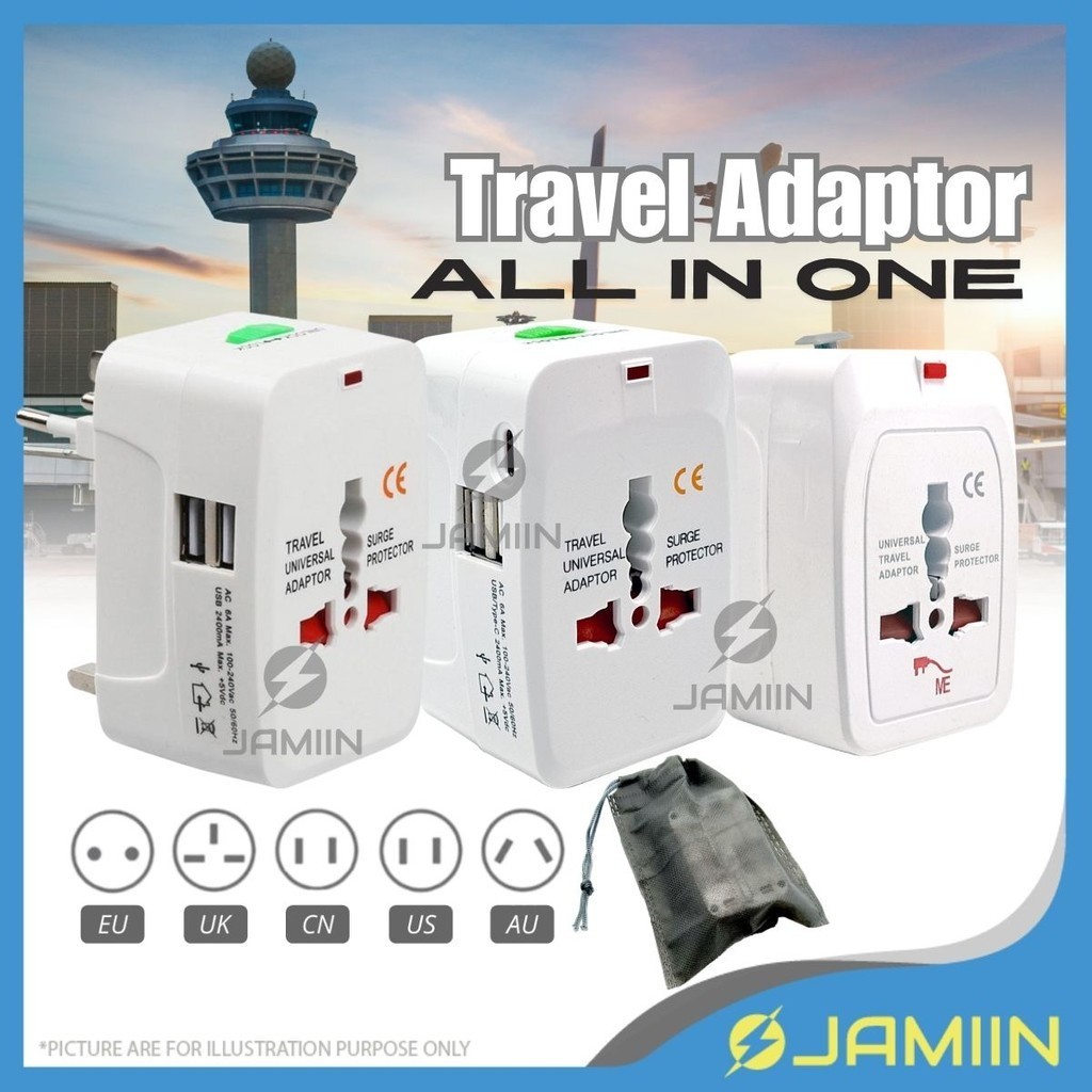 Universal Travel Adapter Surge Protector USB Port/ Type C Port World ...