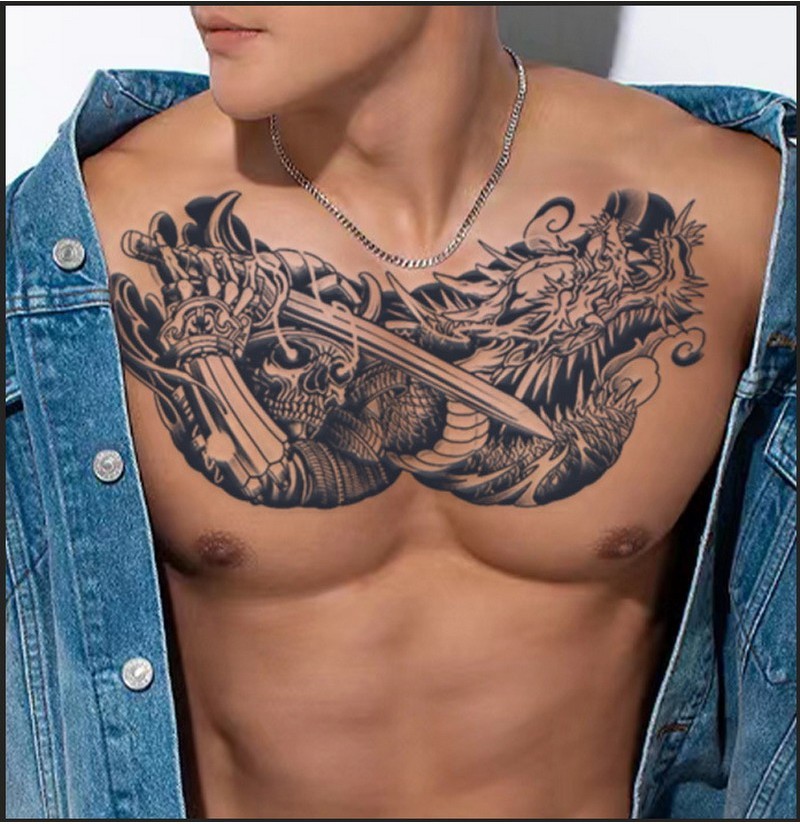 sternum chest temporary tattoo men adult muscle body art magic herbal ...