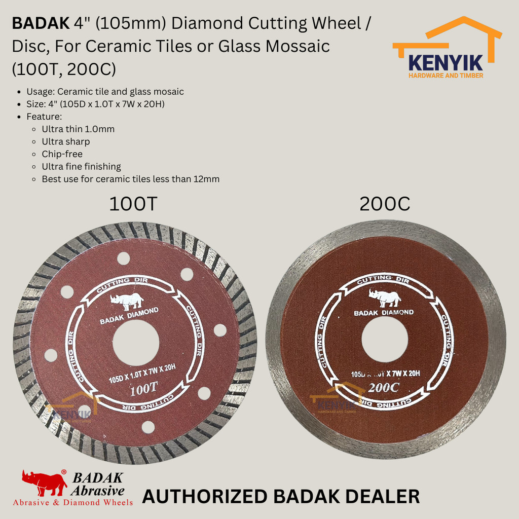 BADAK 4" (105mm) Diamond Cutting Wheel / Disc, For Ceramic Tiles or ...
