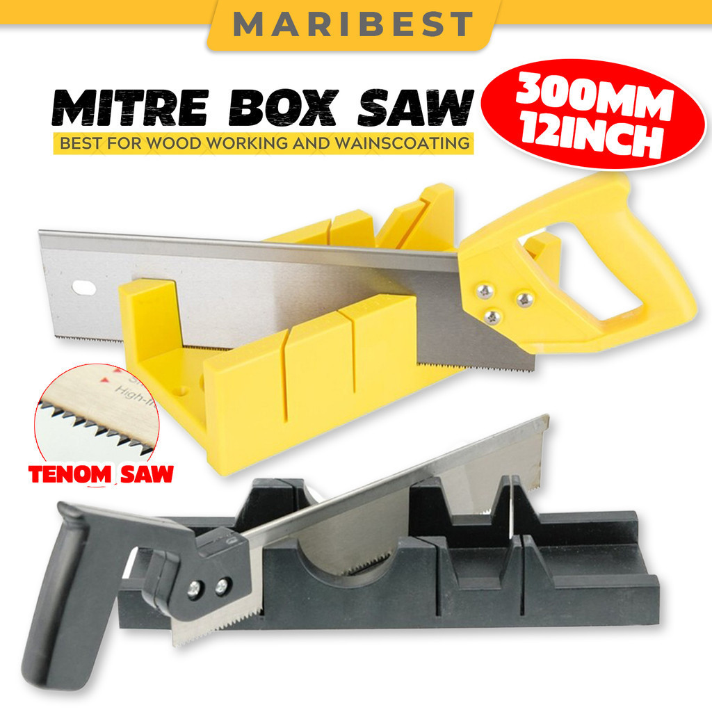 300mm 12" Mitre Box With Yellow Tenon Saw Wainscoting Miter Storage 45 ...
