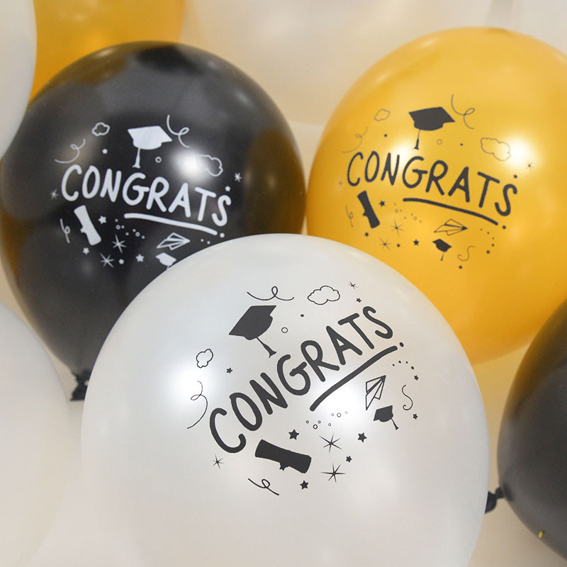 Graduation Balloons Gold Black White Congrats Latex Balloon Set ...