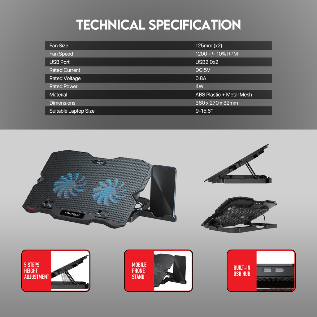 Fantech NoteBook Cooler NC11, NC12, NC13 two fan suitable for 9-15.6 ...