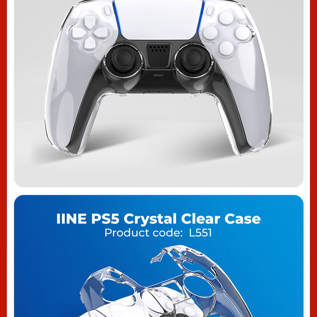 IINE KJH PS5 Controller Crystal Clear Case Transparent Hard Protective ...