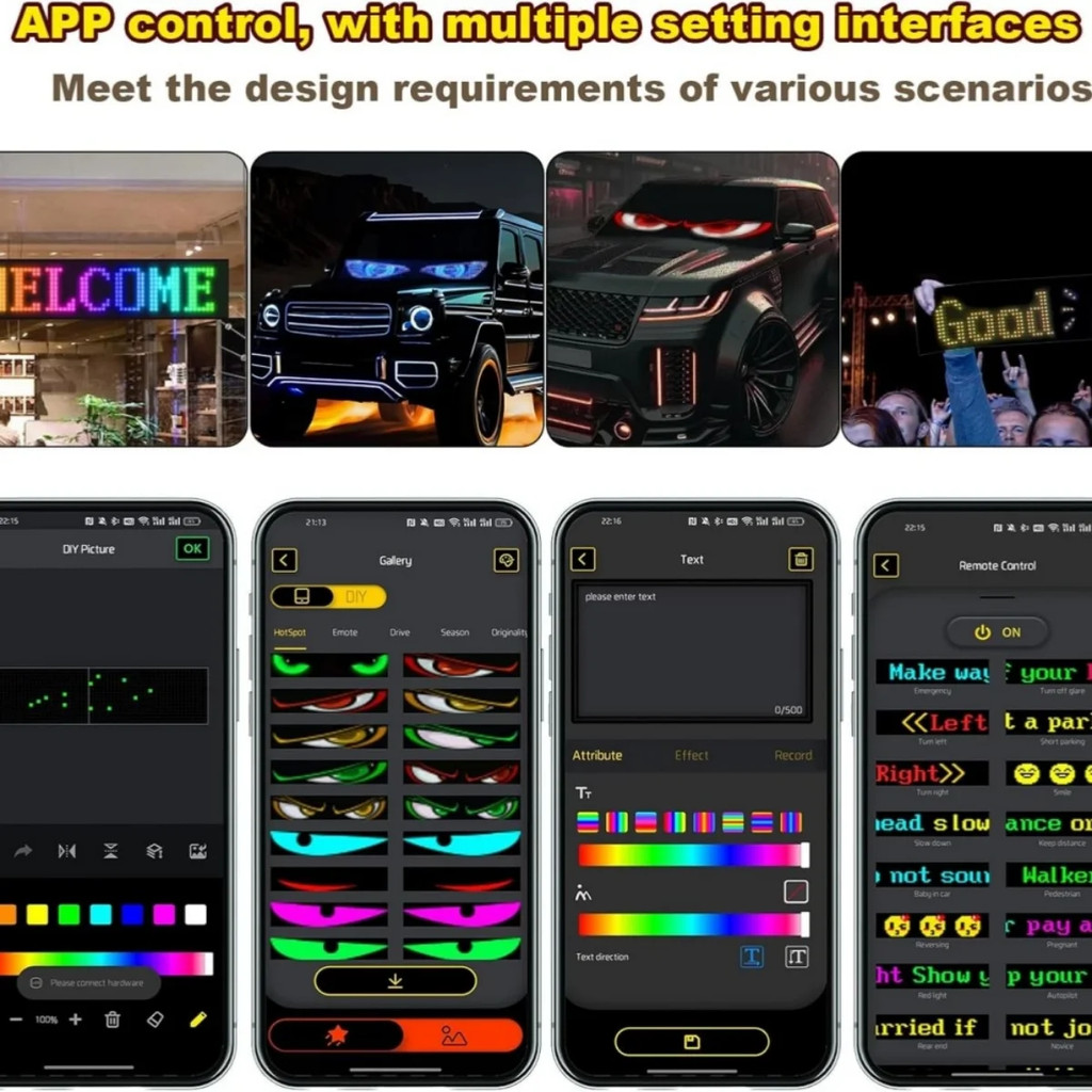 Car Flexible Display Truck Evil Eye Light 5V USB Bluetooth APP LED ...