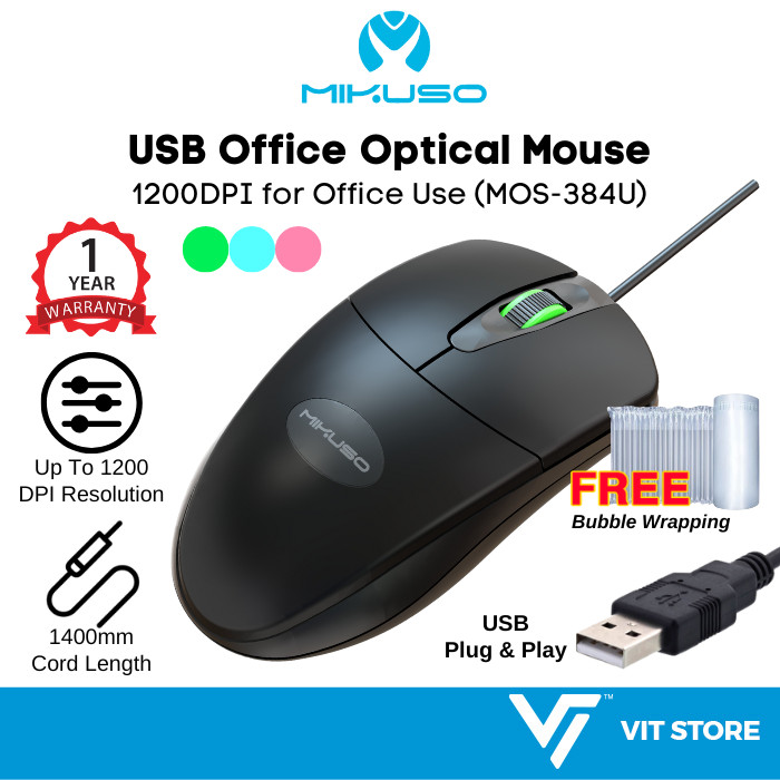 MIKUSO Tetikus Laptop Wayar USB 2.0 | 1200DPI Optical Office Black PC ...