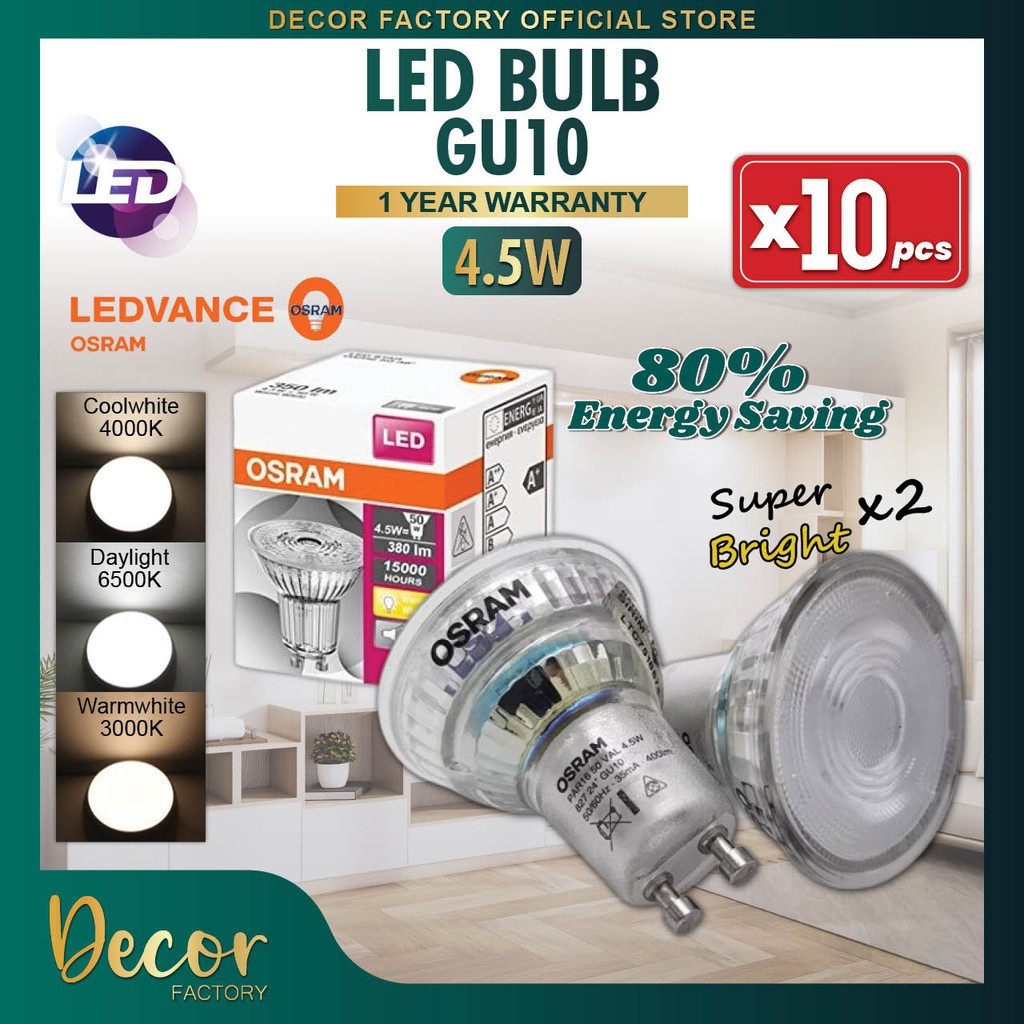 OSRAM [SET 10pcs] OSRAM GU10 LED Bulb 4.5W 827 840 865 GU10 240V LED ...