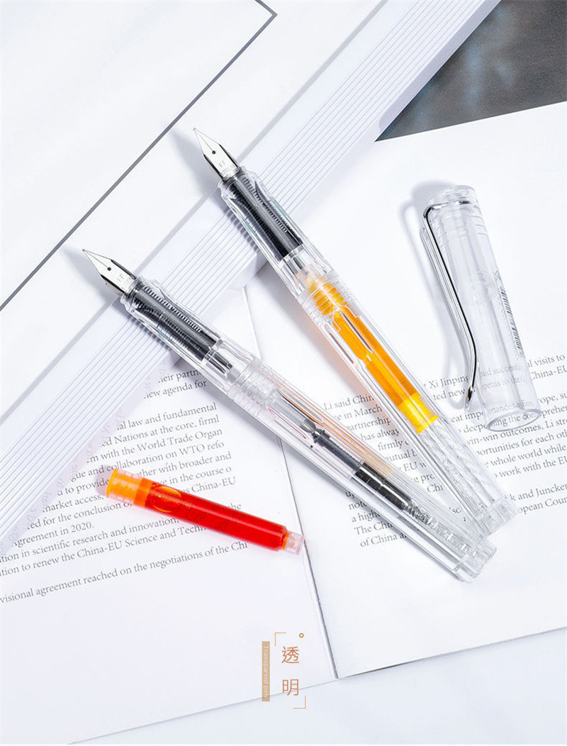 1 Fountain Pen +10 Refill Set 10 Color 0.5mm EF Nib Transparent ...