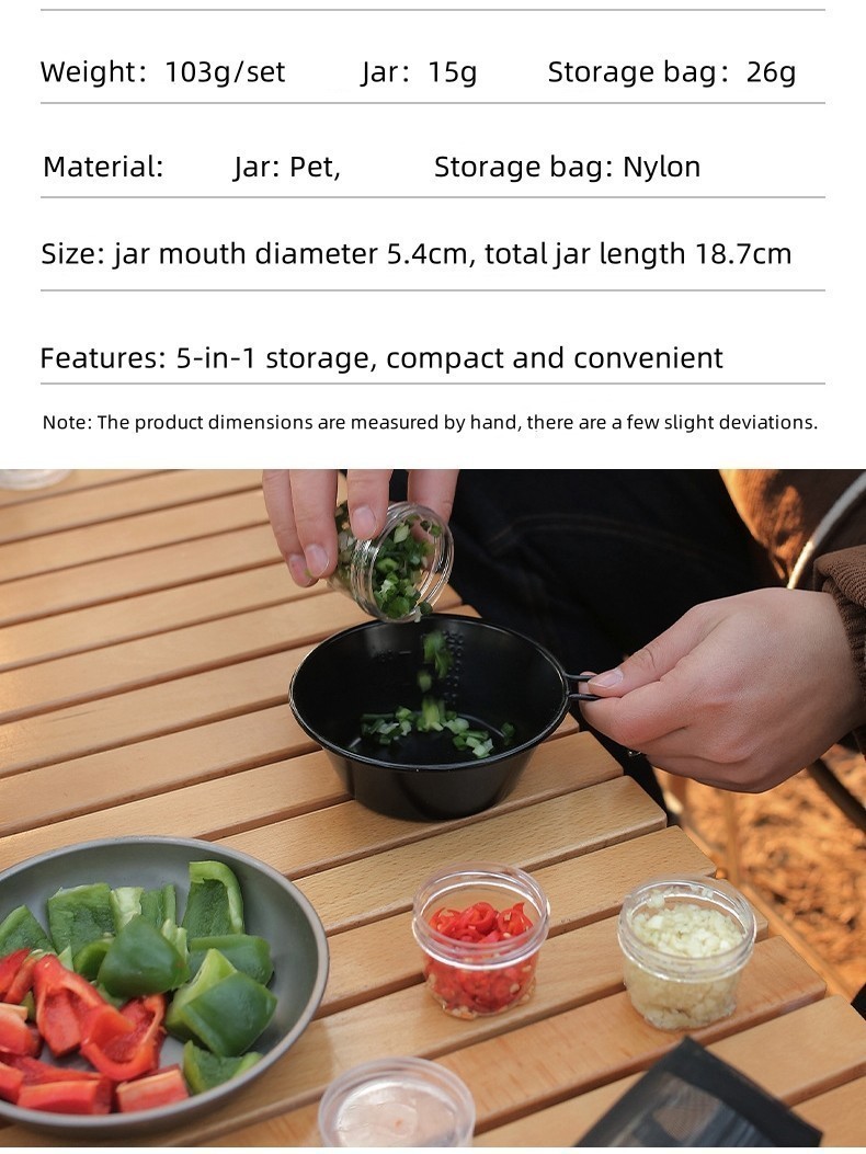 5Pcs/Set Camping Spice Kit Portable Seasoning Bottles Travel Spice ...