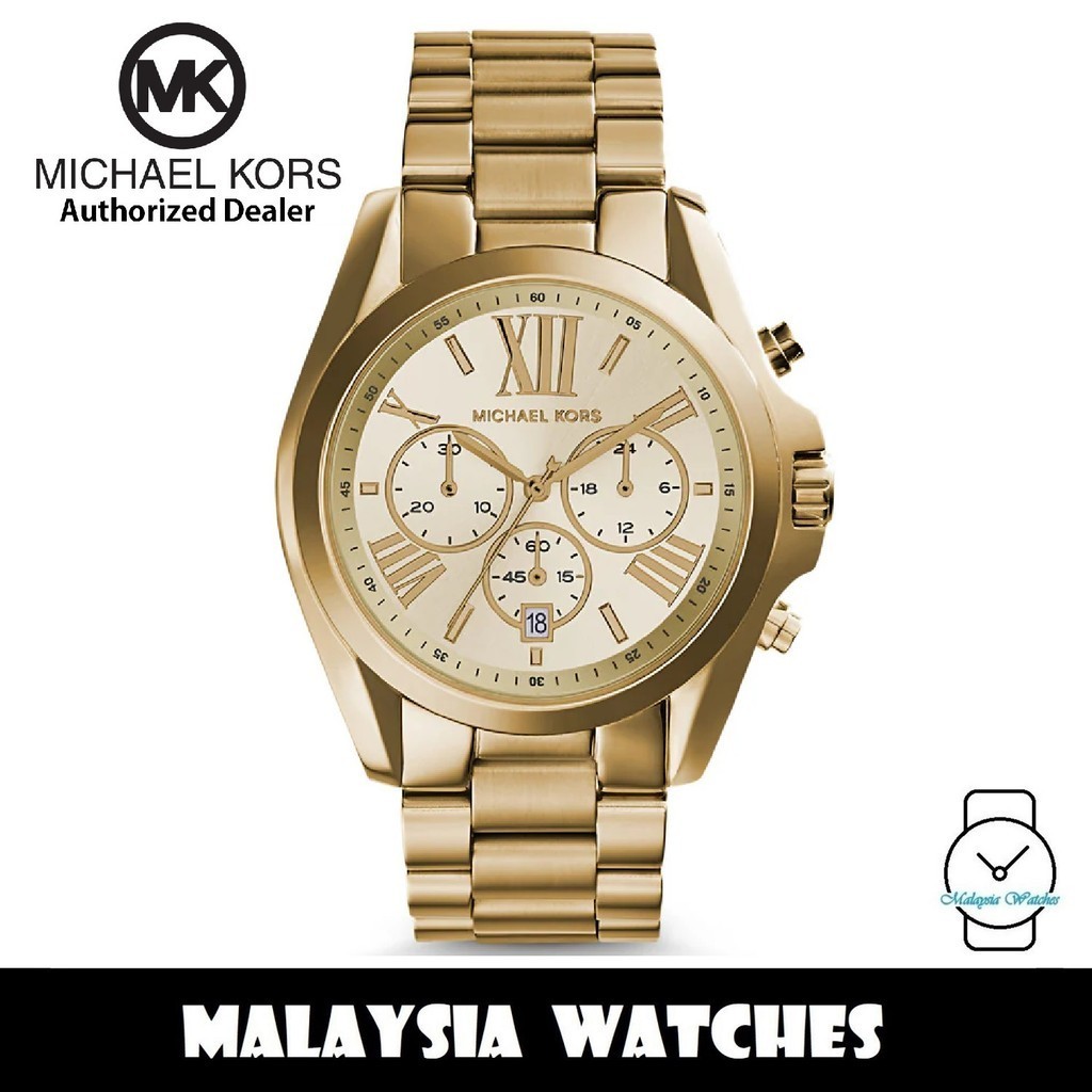 (100% ORIGINAL) MICHAEL KORS Ladies MK5605 Bradshaw Chronograph Champagne Dial Unisex Watch ...