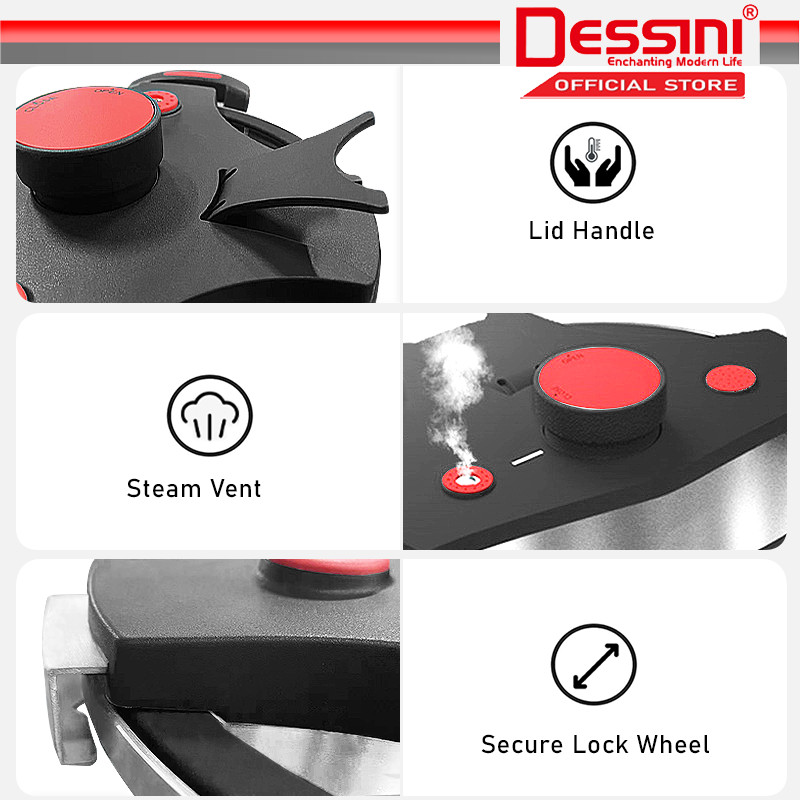 DESSINI ITALY Non-Stick Stainless Steel Induction Pressure Cooker ...