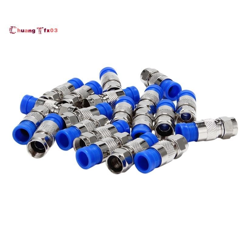 Rg6 F Type Connector Coax Coaxial Compression Fitting 20 Pack (Blue ...