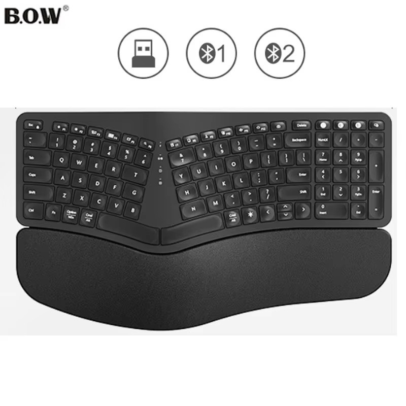 BOW Ergonomic Split Keyboard with Wrist Rest 2.4G+Bluetooth Wireless ...